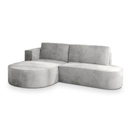ECKSOFA CORTIO M L-S Hellgrau Velours-Stoff mit Schlaffunktion