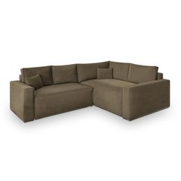 ECKSOFA ERONIS R-S Beige Velours-Stoff mit Schlaffunktion