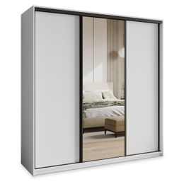 SCHWEBET&Uuml;RENSCHRANK TAVI 180/205/60 cm 3-t&uuml;rig mit Spiegel und Schubladen Wei&szlig;