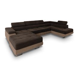 WOHNLANDSCHAFT CASONE R-S Braun Velours-Stoff mit Schlaffunktion