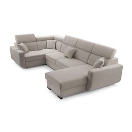 WOHNLANDSCHAFT CASTELLO Beige Pl&uuml;sch-Stoff mit Schlaffunktion