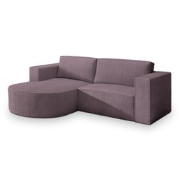 ECKSOFA SORELA P L-S Lila Kordstoff mit Schlaffunktion