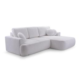 ECKSOFA FILO Wei&szlig; Boucle-Stoff mit Schlaffunktion