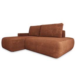 ECKSOFA AVINI T L-S Braun Kordstoff mit Schlaffunktion