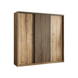 SCHWEBET&Uuml;RENSCHRANK VONTE 180/205/60 cm 3-t&uuml;rig mit Lamellen Eiche Wotan