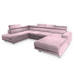 WOHNLANDSCHAFT SIENA L-S Lila Velours-Stoff mit Schlaffunktion