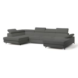 WOHNLANDSCHAFT RUBANO L-S Grau Boucle-Stoff mit Schlaffunktion