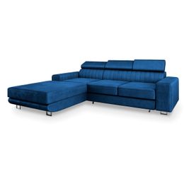 ECKSOFA NOTO L-S Blau Velours-Stoff mit Schlaffunktion