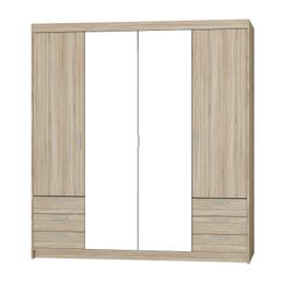 DREHT&Uuml;RENSCHRANK ELENORA 176,3/190,5/53cm 4-t&uuml;rig mit Spiegel Sonoma Eiche