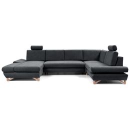 WOHNLANDSCHAFT CASA IV R-S Anthrazit Pl&uuml;sch-Stoff mit Schlaffunktion