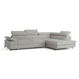 ECKSOFA FAVIEN R-S Hellgrau Boucle-Stoff mit Schlaffunktion