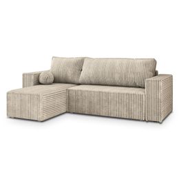 ECKSOFA RAVELO T Creme Kordstoff mit Schlaffunktion