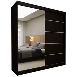 SCHWEBET&Uuml;RENSCHRANK MIRELLA 200/216/61 cm 2-t&uuml;rig mit Spiegel Schwarz