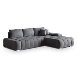 ECKSOFA ALESE R-S Grau Velours-Stoff mit Schlaffunktion