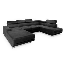 WOHNLANDSCHAFT SIENA R-S Schwarz Velours-Stoff mit Schlaffunktion