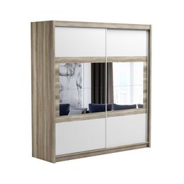 SCHWEBET&Uuml;RENSCHRANK POPPY 203/215/61 cm 2-t&uuml;rig mit Spiegel Eichefarben