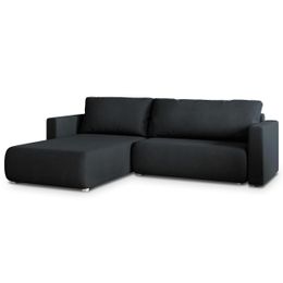 ECKSOFA TURIN Schwarz Geflochtener Stoff mit Schlaffunktion