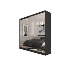 SCHWEBET&Uuml;RENSCHRANK FIORELLA 200/216/61 cm 2-t&uuml;rig mit Spiegel Schwarz