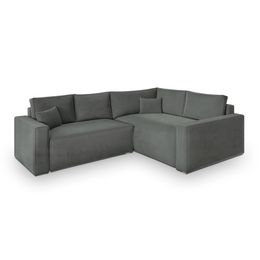 ECKSOFA ERONIS R-S Grau Velours-Stoff mit Schlaffunktion