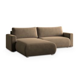 ECKSOFA TURIN M Beige Velours-Stoff mit Schlaffunktion