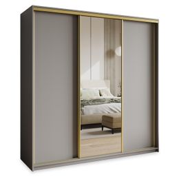 SCHWEBET&Uuml;RENSCHRANK TAVI 200/205/60 cm 3-t&uuml;rig mit Spiegel Graphitfarben