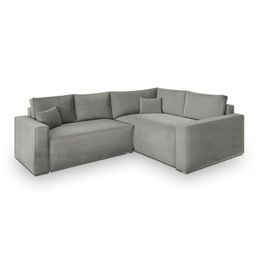 ECKSOFA ERONIS R-S Hellgrau Velours-Stoff mit Schlaffunktion