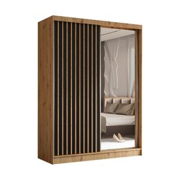 SCHWEBET&Uuml;RENSCHRANK LAMELLO 160/216/61 cm 2-t&uuml;rig mit Spiegel Eiche Artisan