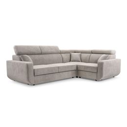 ECKSOFA RENO Beige Pl&uuml;sch-Stoff mit Schlaffunktion