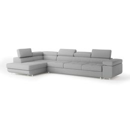 ECKSOFA VICENTE Hellgrau Boucle-Stoff mit Schlaffunktion