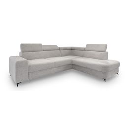 ECKSOFA ALVORO R-S Hellgrau Boucle-Stoff mit Schlaffunktion