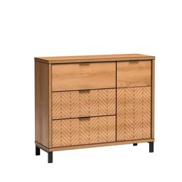 KOMMODE CARINI 117,5/90/40,6cm mit 3 Schubladen 1 T&uuml;ren Eichefarben