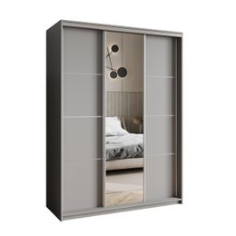 SCHWEBET&Uuml;RENSCHRANK VARO 150/205/60 cm 3-t&uuml;rig mit Spiegel Graphitfarben