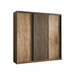 SCHWEBET&Uuml;RENSCHRANK VONTE 200/205/60 cm 3-t&uuml;rig mit Lamellen Eiche Lefkas