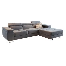 ECKSOFA ELMA R-S Hellgrau Velours-Stoff mit Schlaffunktion