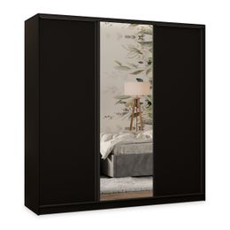SCHWEBET&Uuml;RENSCHRANK TARI 180/205/58 cm 3-t&uuml;rig mit Spiegel und Schubladen Schwarz