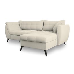 ECKSOFA MOLLIS Creme Geflochtener-Stoff mit Schlaffunktion