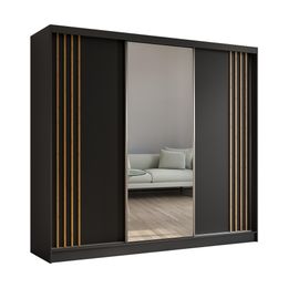 SCHWEBET&Uuml;RENSCHRANK NELVIA 240/216/61 cm 3-t&uuml;rig mit Spiegel Schwarz