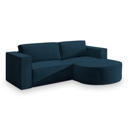 ECKSOFA SORELA M R-S Blau Velours-Stoff mit Schlaffunktion