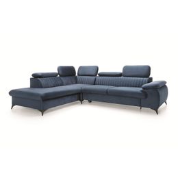 ECKSOFA FIORE Blau Velours-Stoff mit Schlaffunktion