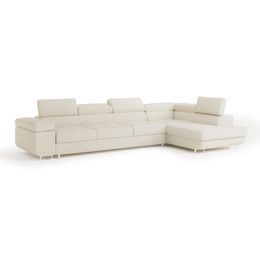 ECKSOFA VICENTE Creme Boucle-Stoff mit Schlaffunktion
