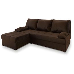 ECKSOFA RITA Braun Pl&uuml;sch-Stoff mit Schlaffunktion