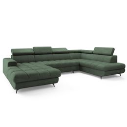 WOHNLANDSCHAFT CORENO Gr&uuml;n Boucle-Stoff mit Schlaffunktion