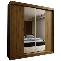 SCHWEBET&Uuml;RENSCHRANK LUCENZA 200/216/61 cm 2-t&uuml;rig mit Spiegel Eiche Artisan
