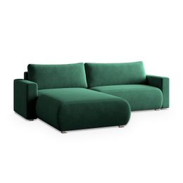 ECKSOFA TURIN M Gr&uuml;n Velours-Stoff mit Schlaffunktion