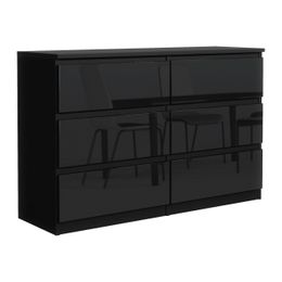 KOMMODE NUDO 138,5/78,5/39cm mit 6 Schubladen T&uuml;ren Schwarz