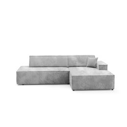 ECKSOFA TESSO R-S Grau Kordstoff mit Schlaffunktion