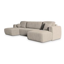 WOHNLANDSCHAFT SENTUM P Creme Kordstoff mit Schlaffunktion