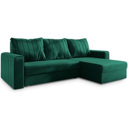 ECKSOFA CARL Gr&uuml;n Pl&uuml;sch-Stoff mit Schlaffunktion