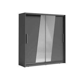 SCHWEBET&Uuml;RENSCHRANK RANOR 200/215/62,5cm 2-t&uuml;rig mit Spiegel Grau