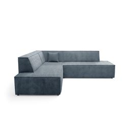 ECKSOFA TESSO II L-S Grau Kordstoff mit Schlaffunktion